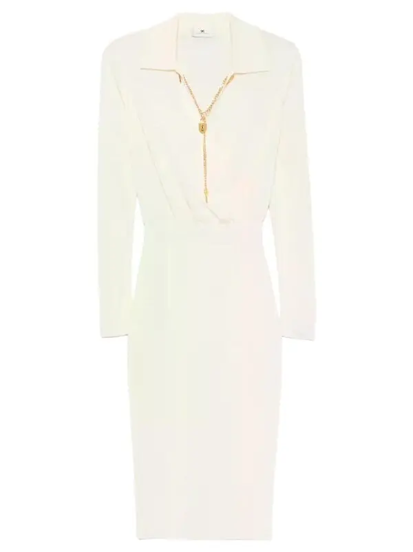 Elisabetta Franchi Ribbed Midi Dress With Padlock Detail - Neutrals