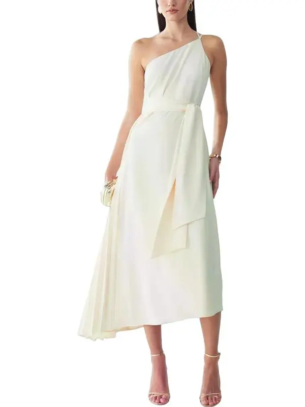 WILLA One-shoulder Pleated Midi Dress - Neutrals
