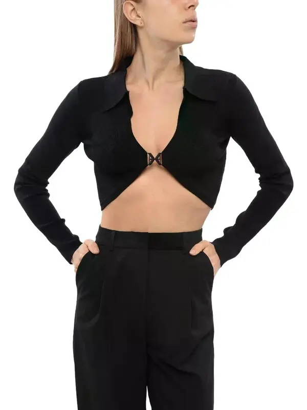 John Richmond Cropped Slim-fit Cardigan With Metallic Detail - Black