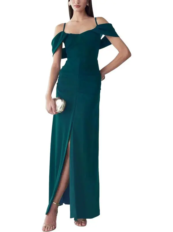 BWLDR Ruched Detail Maxi Dress With Sweetheart Neckline And Spaghetti Straps - Green