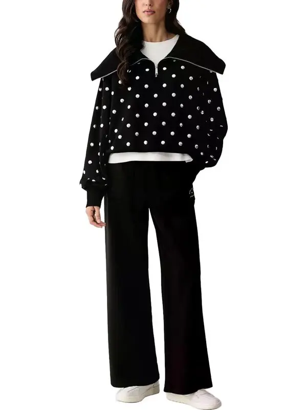 Karl Lagerfeld Sailor-collar Stud-embellished Sweatshirt - Black