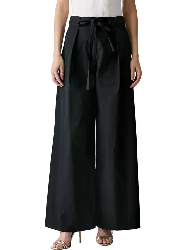 Karl Lagerfeld Belted Pleated Wide Leg Trousers - Black