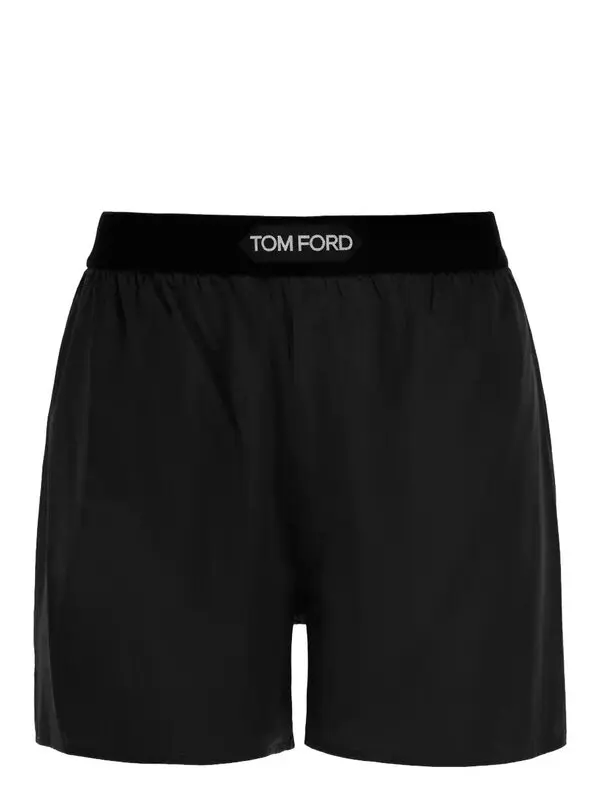 TOM FORD Silk Shorts With Logo Waistband - Black