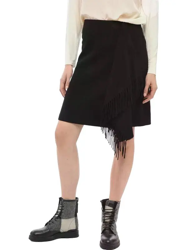 Woolrich Fringe Detail Wrap Skirt - Black