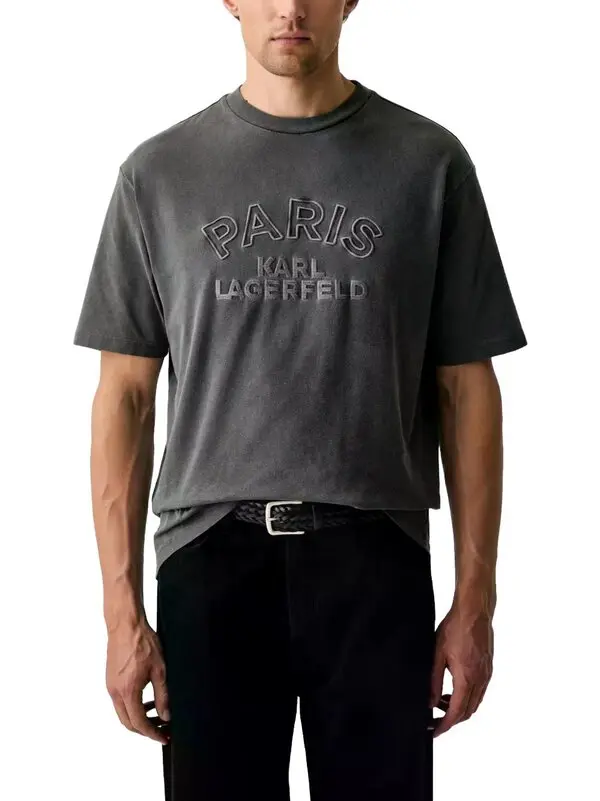 Karl Lagerfeld Logo-embroidered Acid-wash T-shirt - Grey