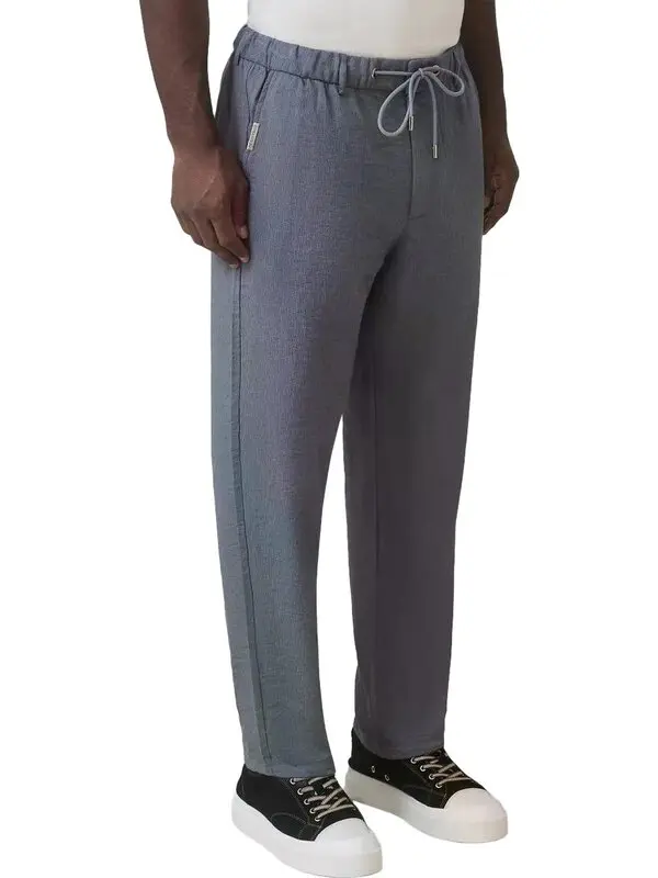 MAUVAIS Textured Drawstring Waist Trousers - Blue