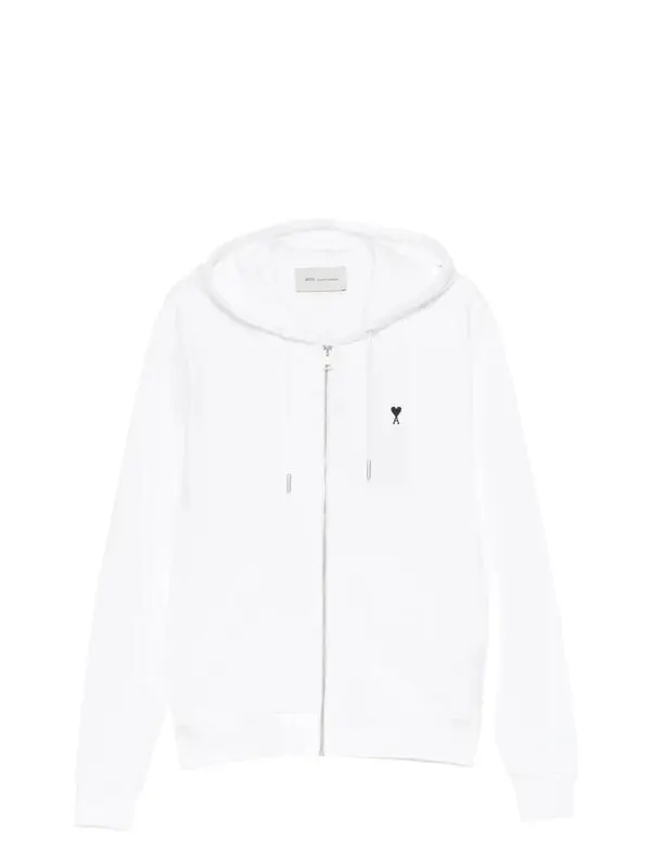 AMI Paris Logo-embroidered Zip-up Hoodie - White