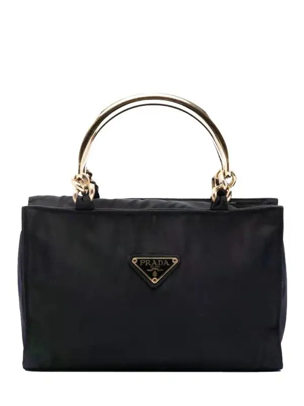 Prada Tessuto Metal Handle Bag - Black