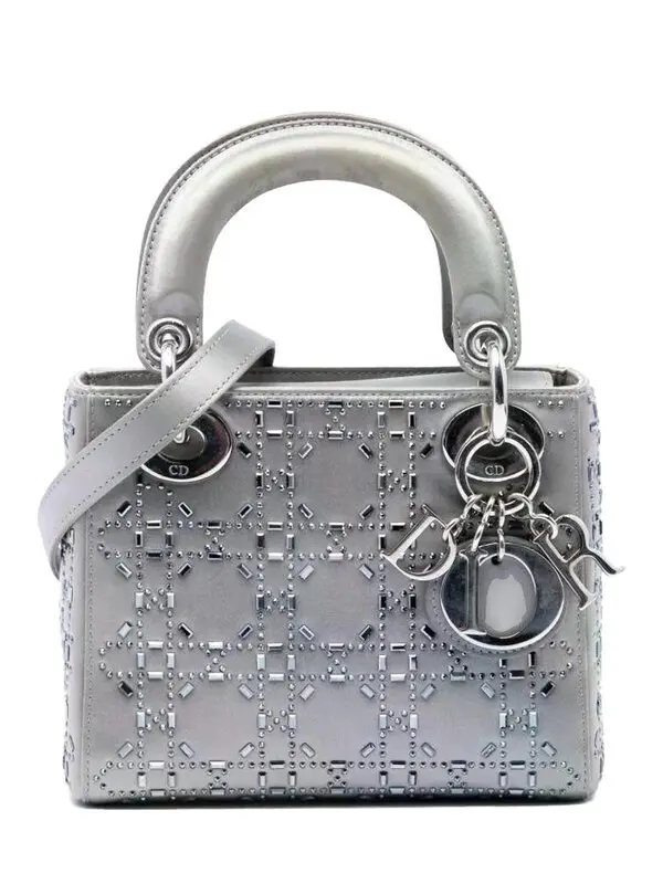Dior Mini Lady Satchel Cannage Crystal Embellished Satin - Grey