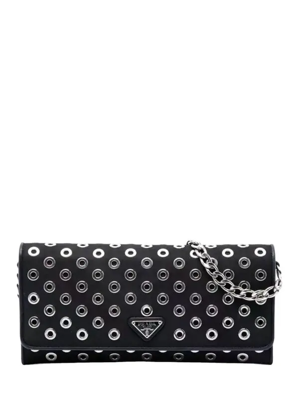 Prada Tessuto Grommet Wallet On Chain Crossbody Bag - Black