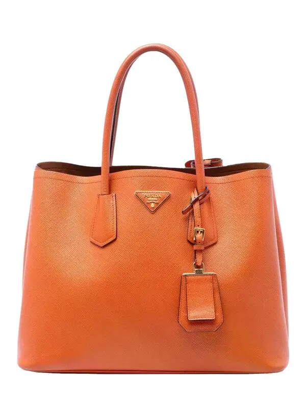 Prada Saffiano Cuir Double Handle Satchel - Orange