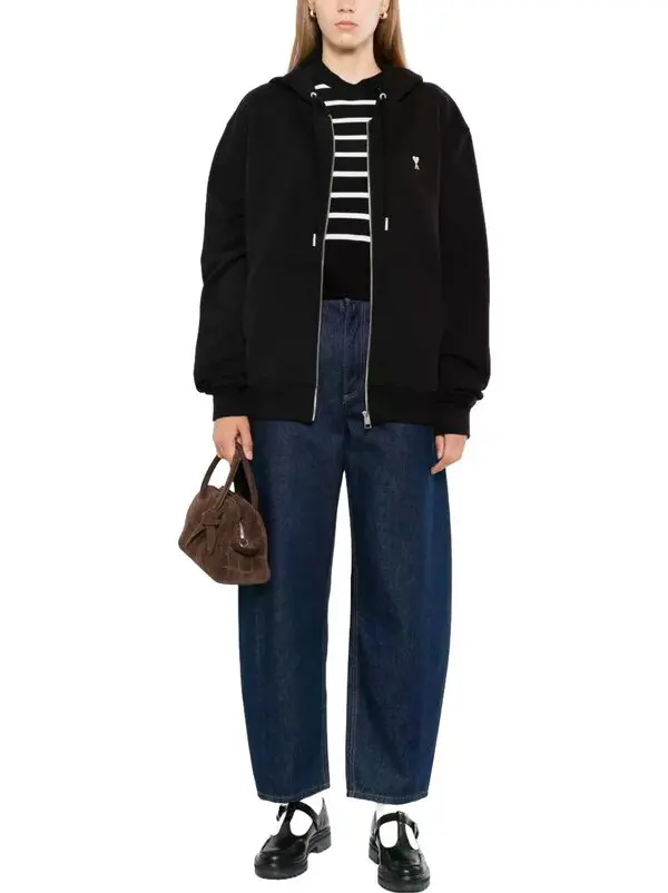 AMI Paris Logo-embroidered Zip-up Hoodie - Black