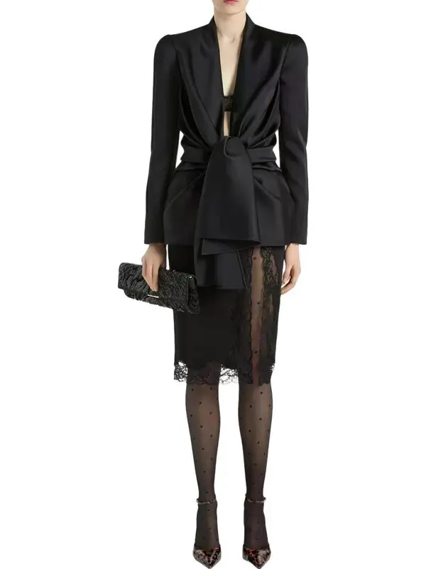 Balmain Satin Crepe Jacket With Tie Detail - Black