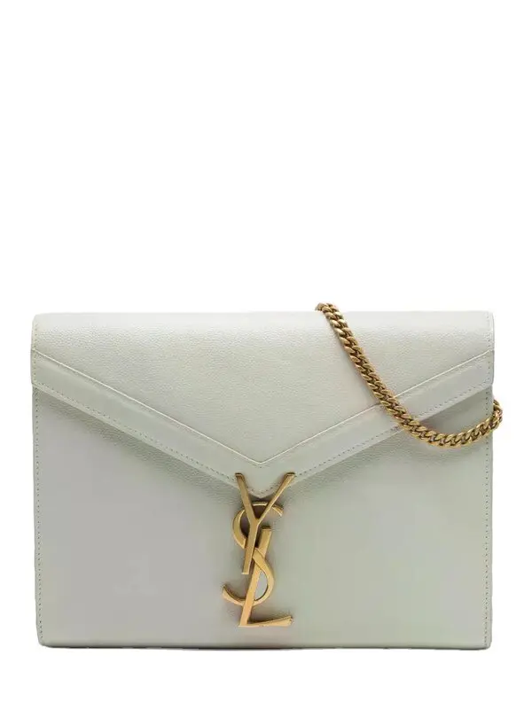 Saint Laurent Grain De Poudre Monogram Cassandra Chain Wallet Crossbody Bag - White