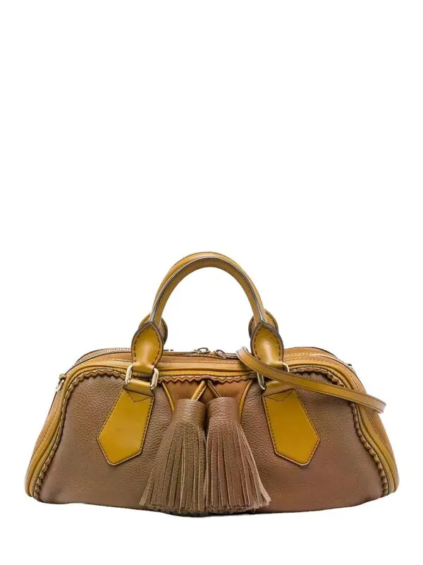Burberry Grained Calfskin And Suede Satchel With Tassel Detail - Yellow