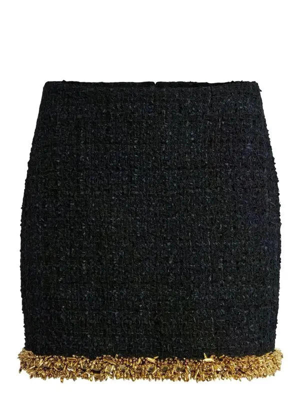 Balmain Short Tweed Skirt With Embroidered Trim - Black