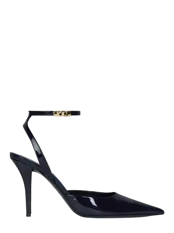 Balmain Patent Leather Strappy Courts With Gold Tone Chain Link Buckle - Blue