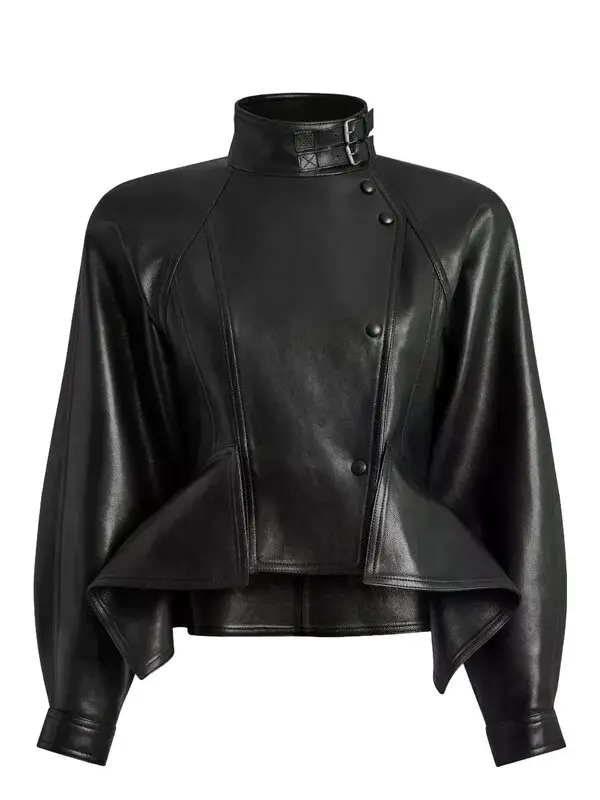 Balmain Leather Peplum Jacket - Black