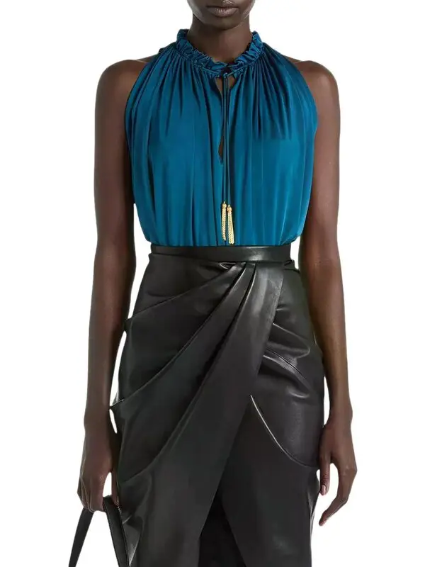 Balmain Pleated Flowy Jersey Top - Blue