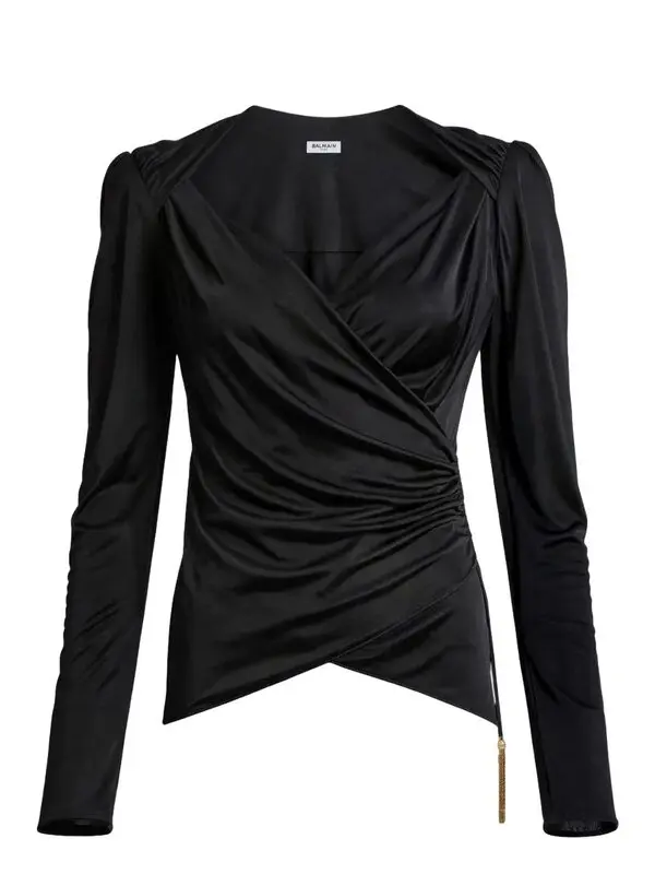 Balmain Draped Flowing Jersey Top - Black