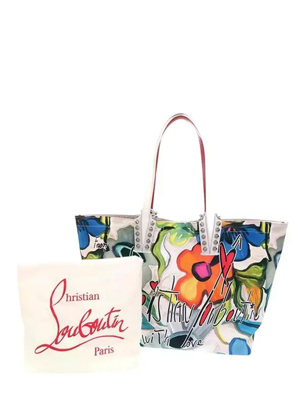 CHRISTIAN LOUBOUTIN Small Floral Printed Canvas Tote Bag - White