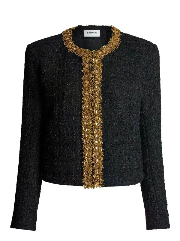 Balmain Embroidered Tweed Jacket - Black