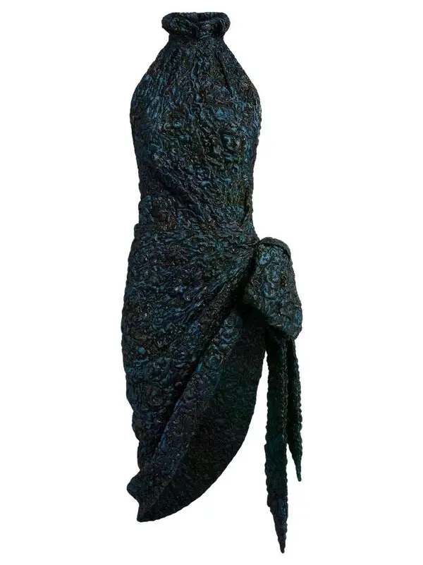 Balmain Draped Cloqué-jacquard Dress - Blue
