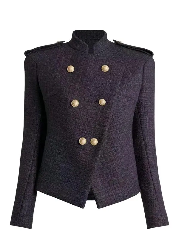 Balmain Tweed 6-button Asymmetrical Double-breasted Jacket - Blue