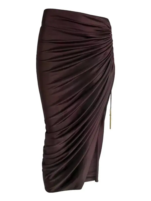 Balmain Flowing Jersey Midi Skirt With Slit - Brown