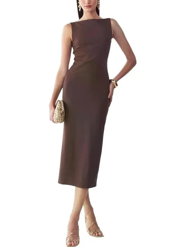 BWLDR Sleeveless Boat-neck Midi Dress - Brown
