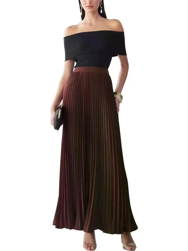 WILLA Pleated A-line Maxi Skirt - Red