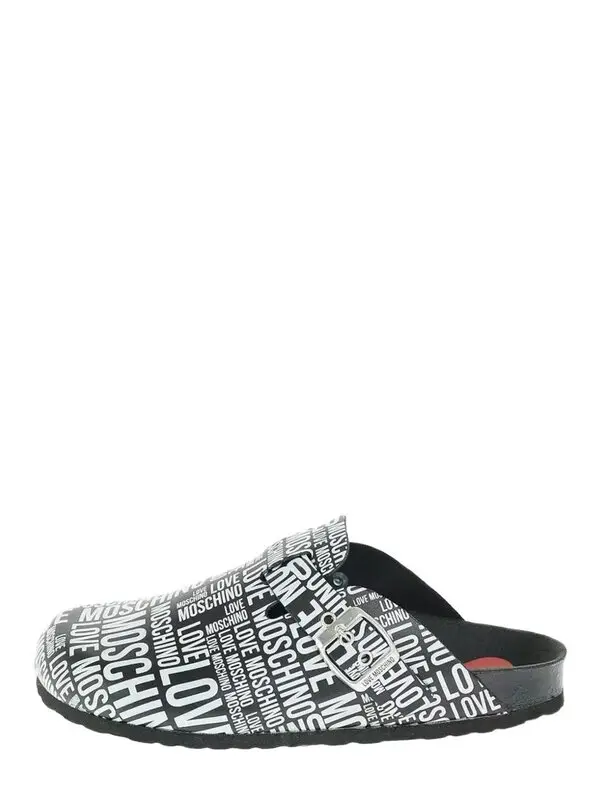 Moschino All-over Logo Print Buckle Sandals - Black