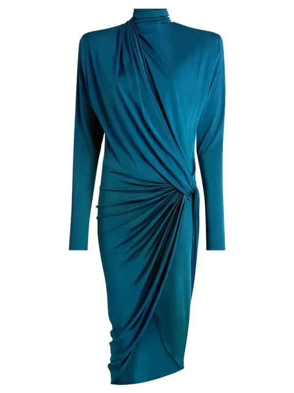 Balmain Draped Flowing Jersey Dress - Blue