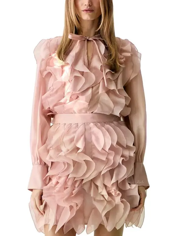 Karl Lagerfeld Sheer Ruffled Pussy-bow Blouse - Pink