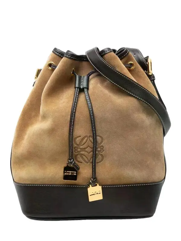 Loewe Suede Anagram Drawstring Bucket Bag - Brown