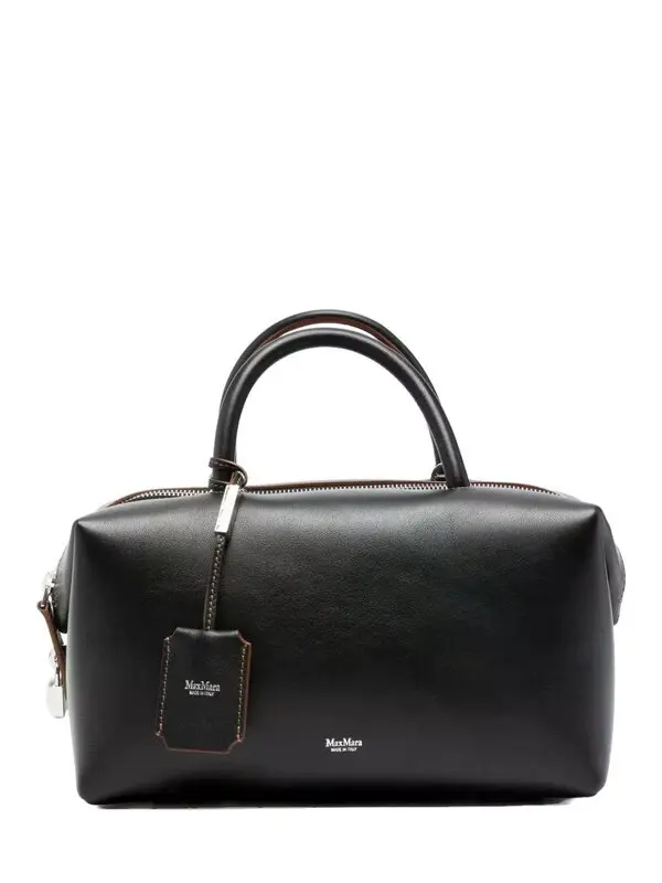 Max Mara Leather Tote Bag With Top Handles And Detachable Shoulder Strap - Black