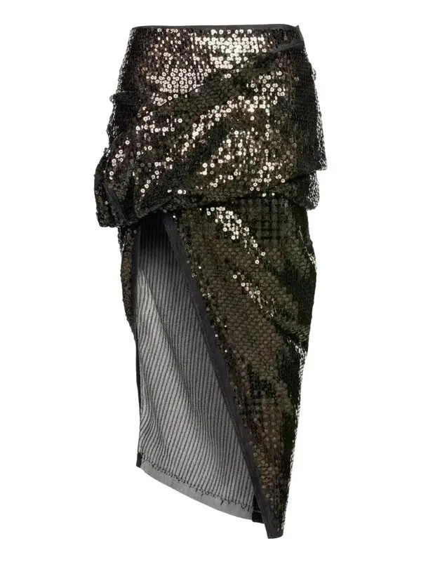 Rick Owens Sequin Embellished Draped Midi Skirt - Black