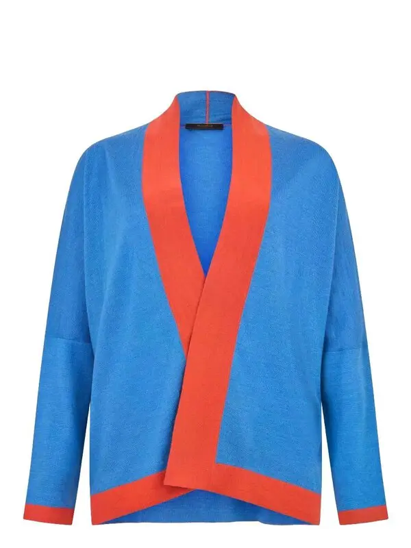 MOORER Contrast Trim Drop Shoulder Cardigan - Blue
