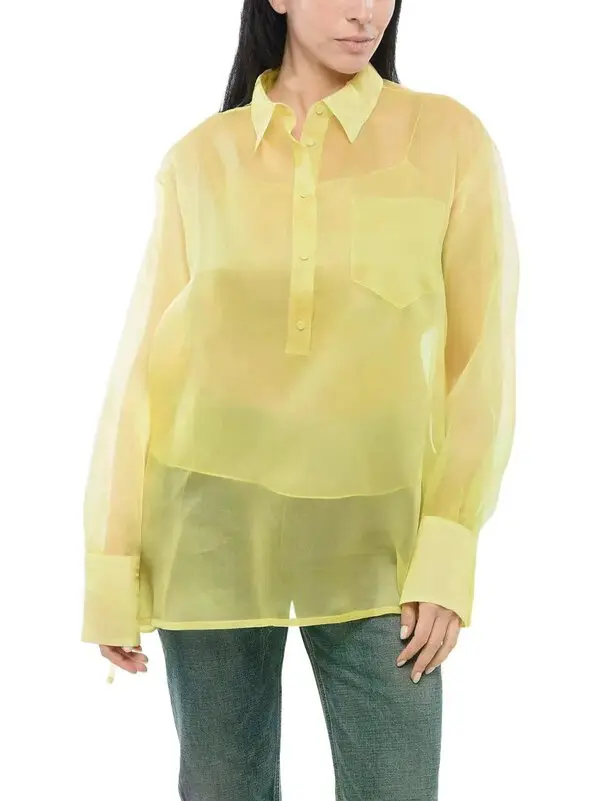 SUPER BLOND Asymmetric Oversized Silk Polo Top - Yellow