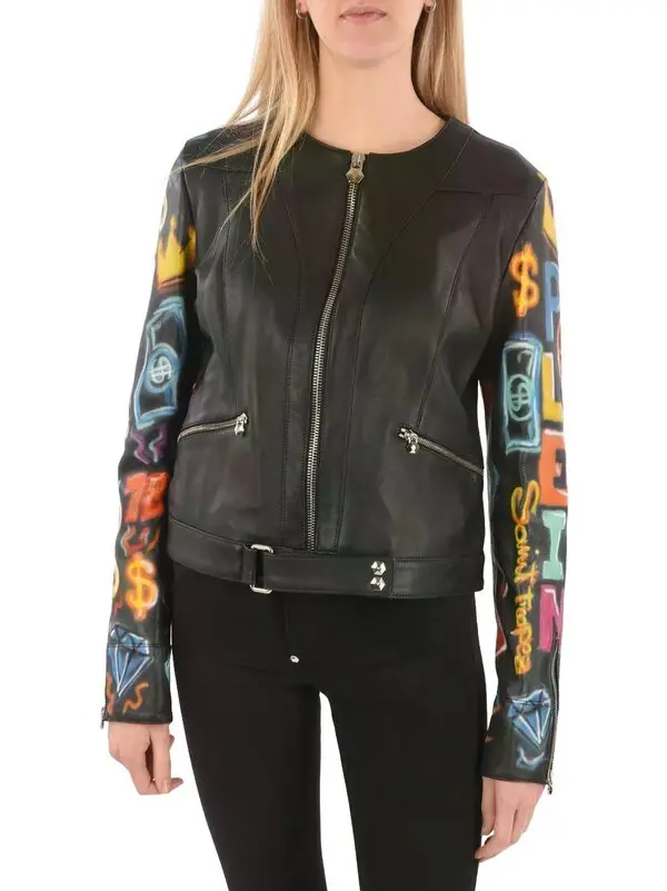 Philipp Plein Graffiti-printed Leather Jacket - Black