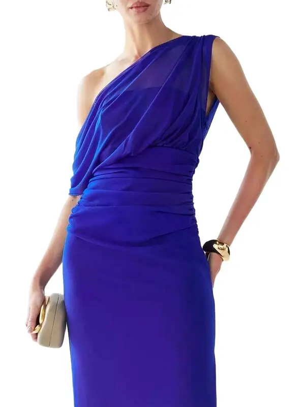 BWLDR One-shoulder Draped Maxi Dress - Blue