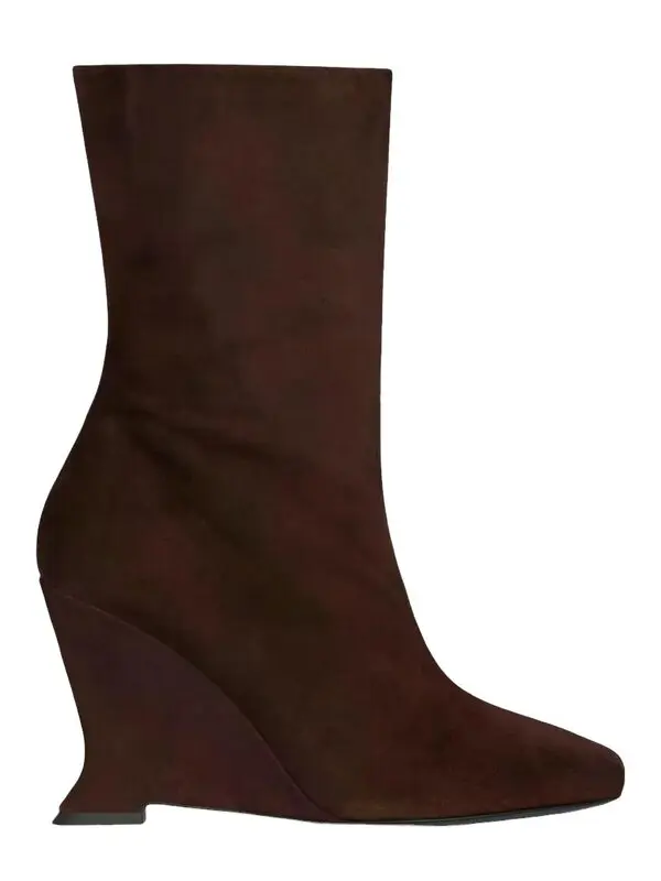 Balmain Suede Wedge Ankle Boots - Brown