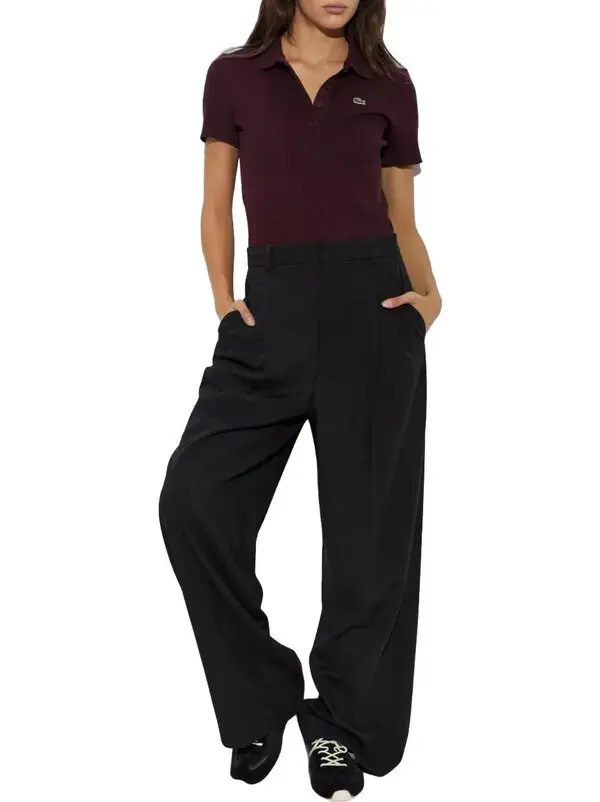 Lacoste Ribbed Logo Patch Polo Top - Brown