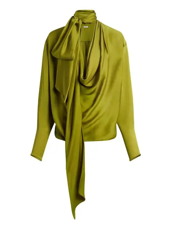 Balmain Draped Silk Chiffon Blouse - Green