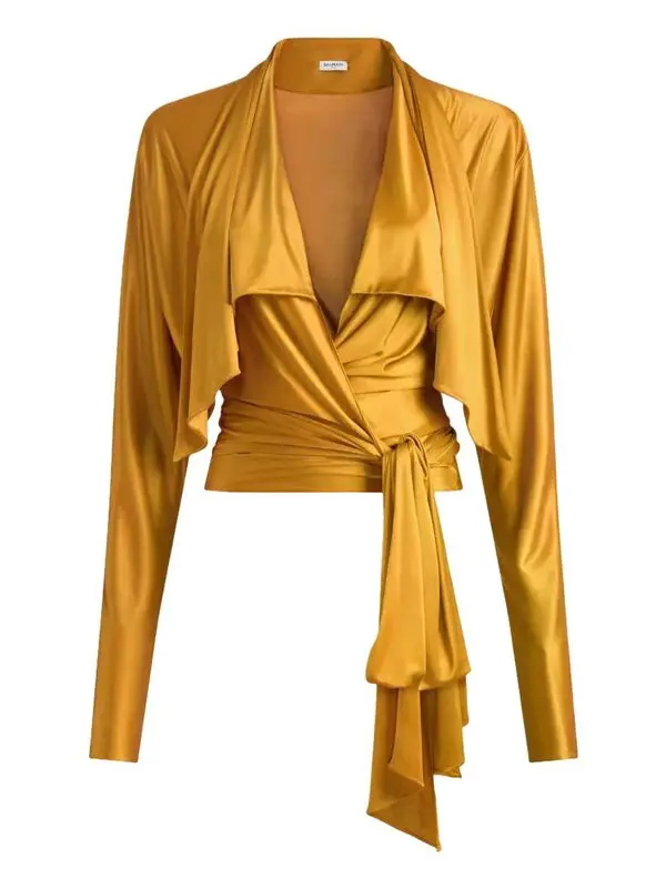 Balmain Flowy Jersey Tie-front Blouse - Yellow