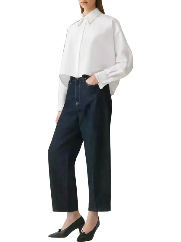 Fabiana Filippi Monili Embellished Cropped Shirt - White