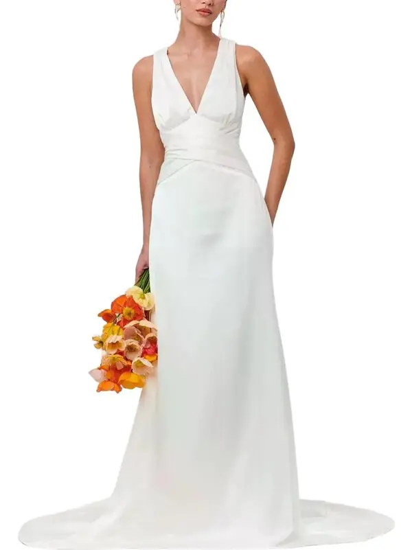 BWLDR Ruched V-neck Maxi Dress - White