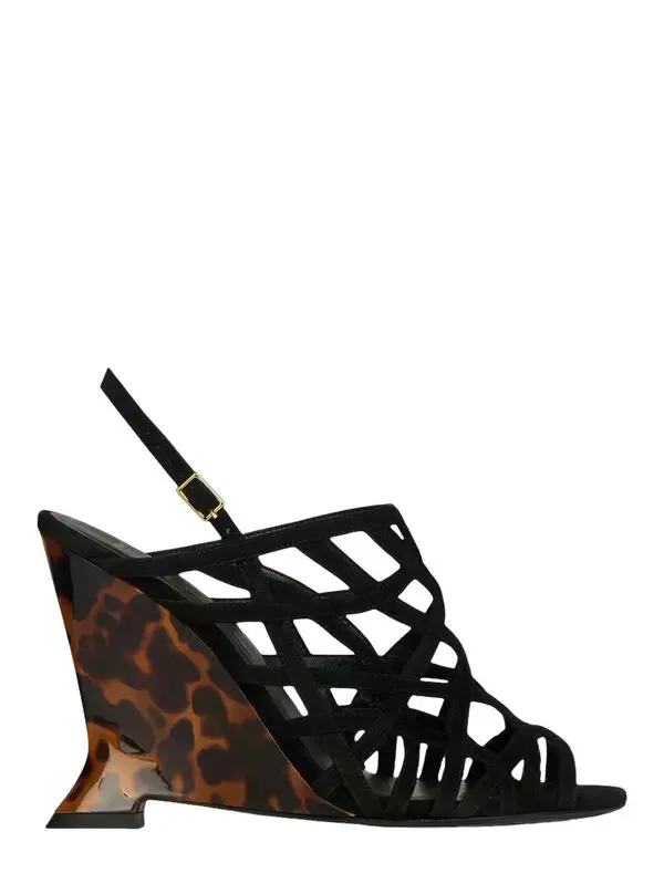 Balmain Suede Wedge Cage Sandals - Black
