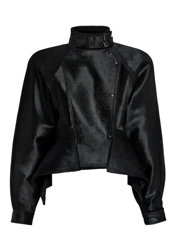 Balmain Pony-effect Leather Peplum Jacket - Black