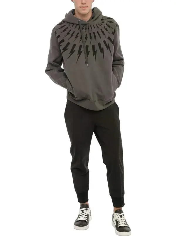 Neil Barrett Thunderbolt Print Drawstring Hoodie - Grey